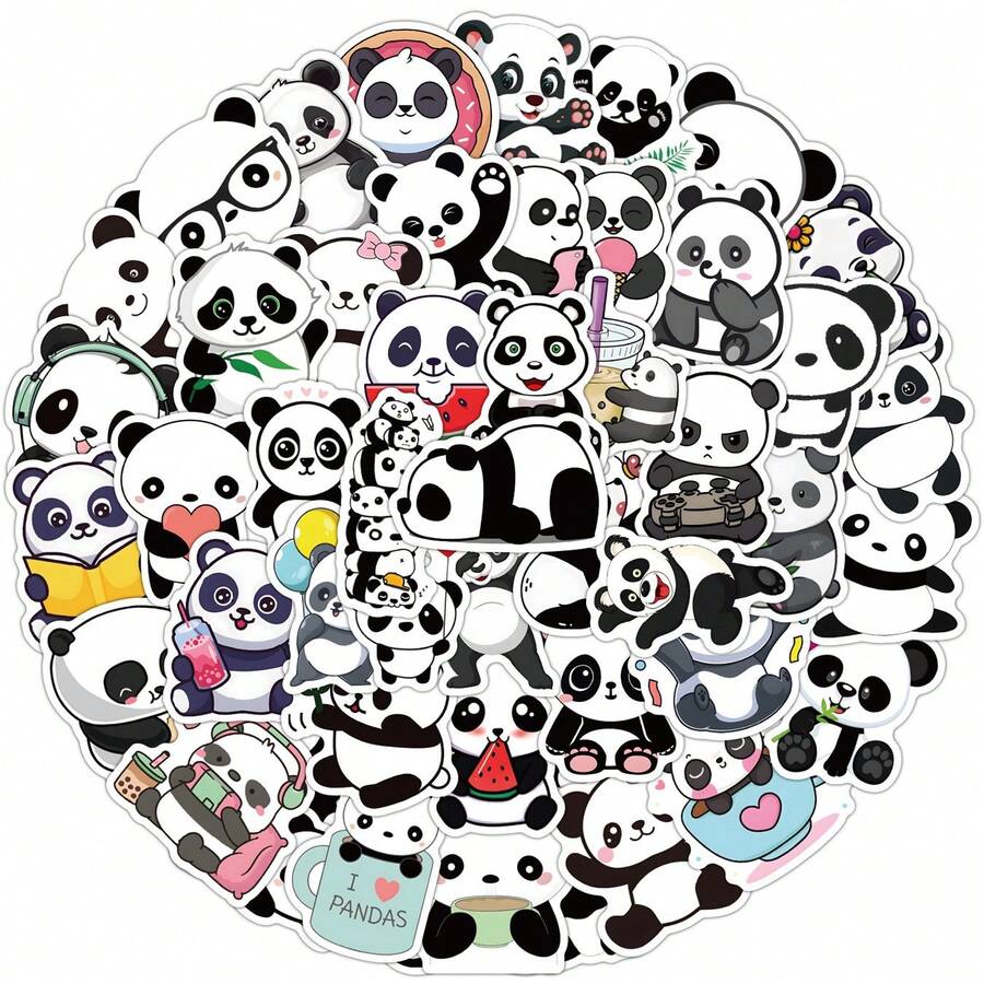 60pcs Panda Stickers, Waterproof Vinyl Stickers Decals For Laptop Water ...