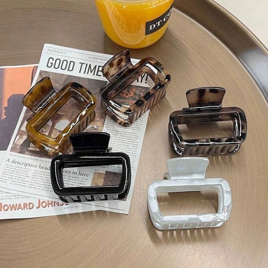 5pcs Fashion Square Clip Set - 2 Inch Leopard Ombre & Solid Colors Mix ...