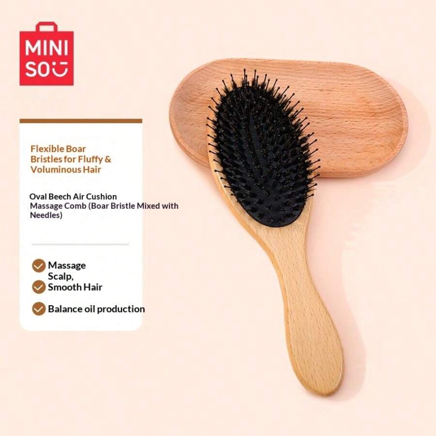 MINISO Famous Brand Comb, Pig Bristle Curling Comb, Bristle Curling ...