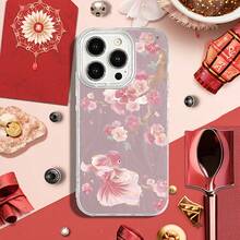 1pc Plum Blossom & Koi Fish New Year Themed Joyful Red & Pink Floral ...