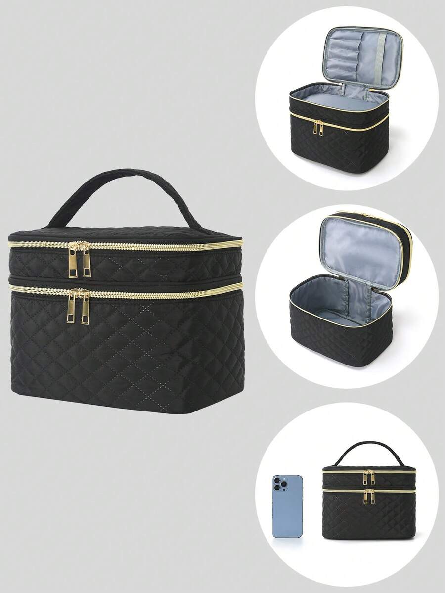 1pc Solid Color Minimalist Quilted Makeup Organizer Bag, Thickened ...