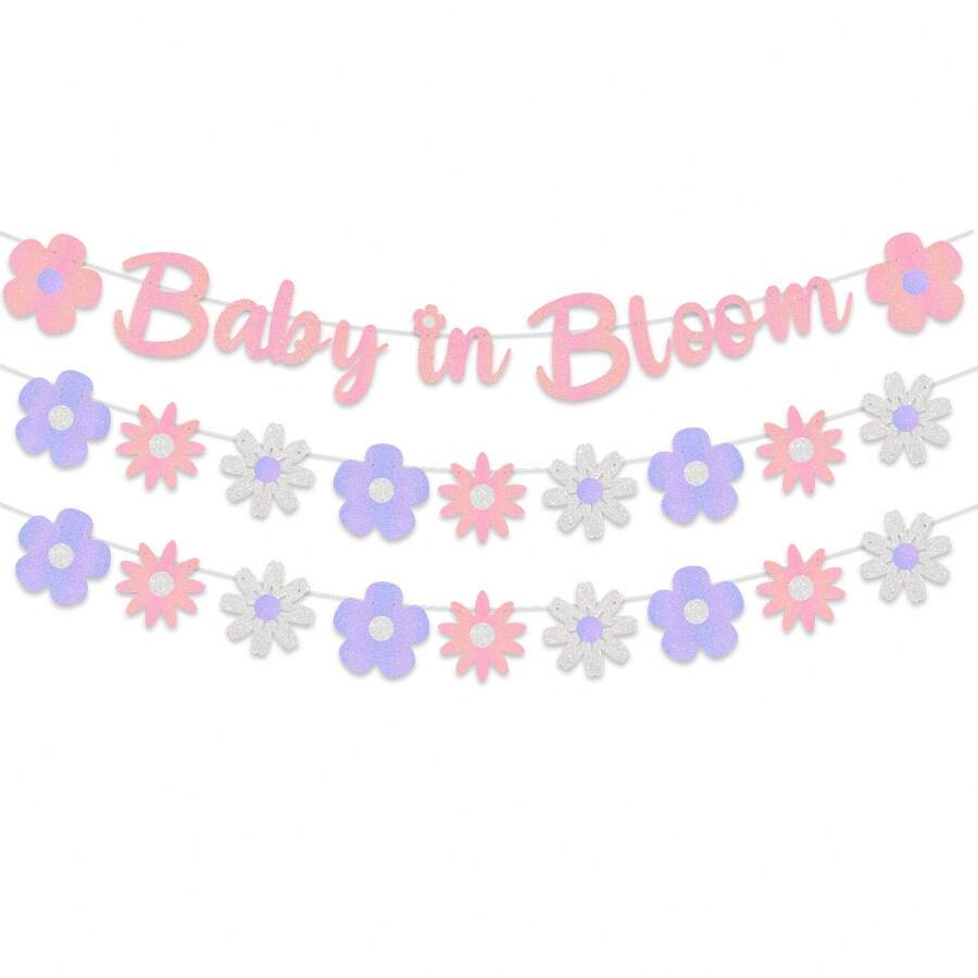 New Spring Theme Baby Shower Party Decoration Pull Flags, Flower Pull ...