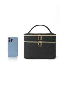 1pc Solid Color Minimalist Quilted Makeup Organizer Bag, Thickened ...