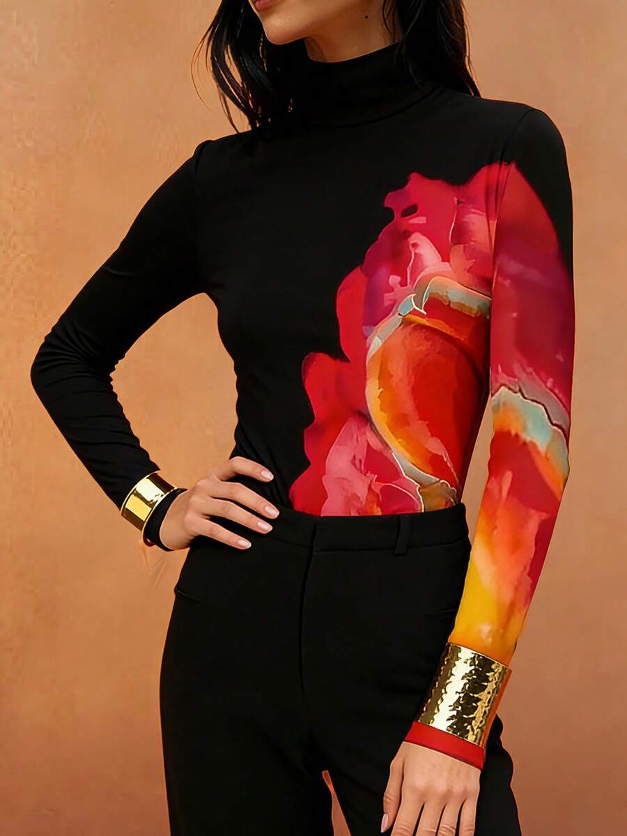 Top de Manga Longa com Estampa de Flor de Dia dos Namorados, Ajuste ...