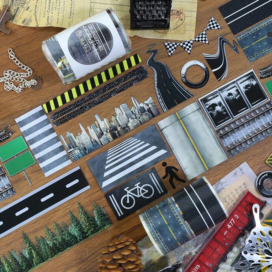 2m/Roll Highway PET Washi Tape Road Sign Masking Tape 3D Crystal Ink ...