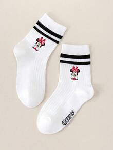 1/5 Paar Disney Minnie & Mickey schwarz-weiß gestreifte Knöchelsocken ...