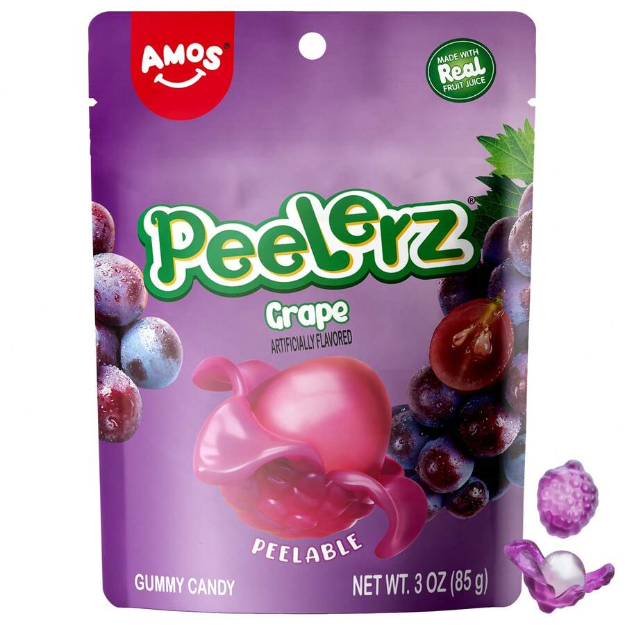 AMOS Caramelos gomosos de uva Peelerz, bolsa de 3 oz, caramelos ...