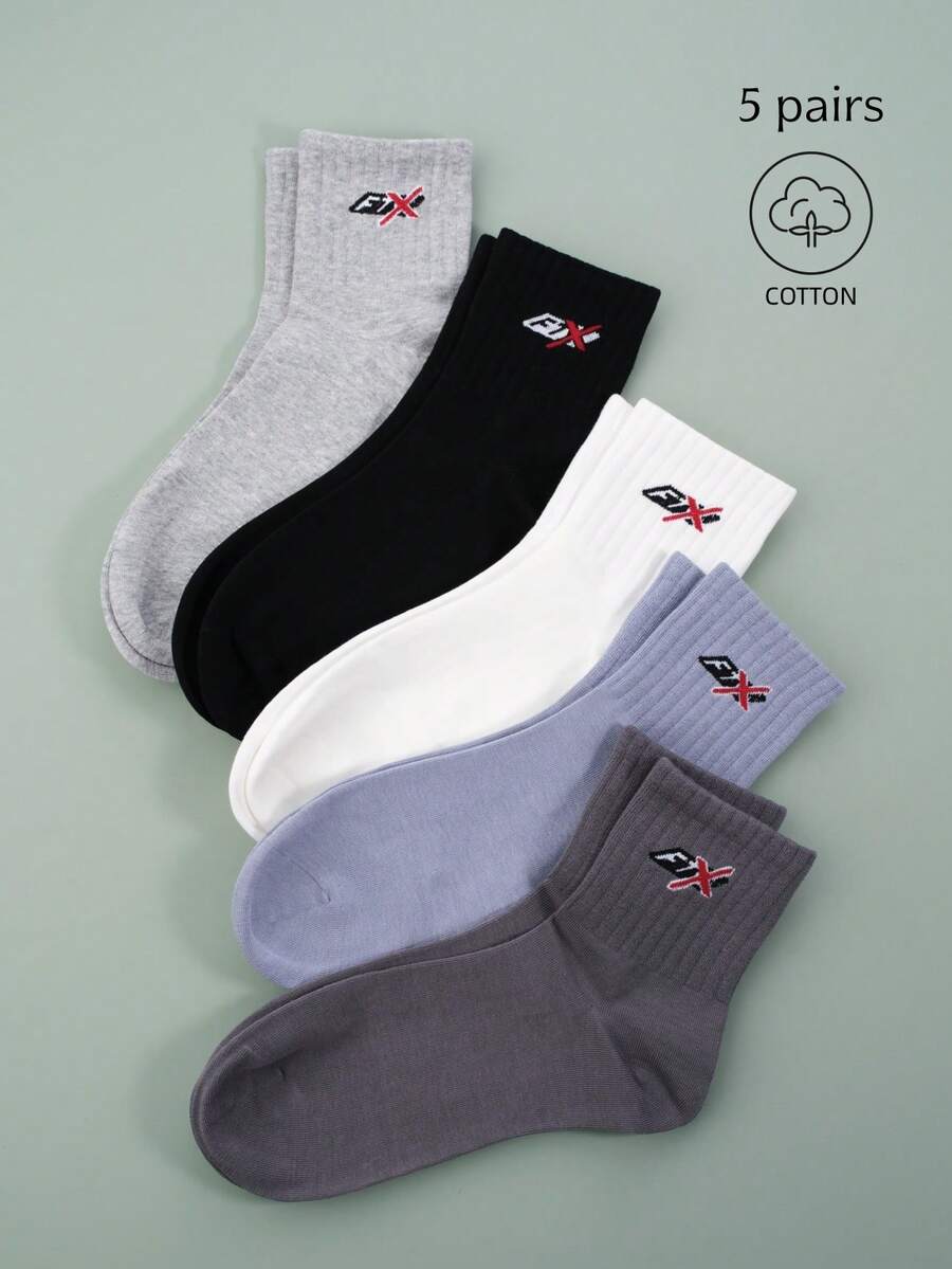 5 pares de calcetines de tobillo de algodón elástico con bordado de ...