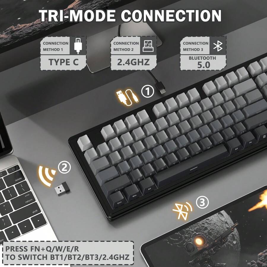 ATTACK SHARK M87 PRO Wireless Mechanical Gaming Keyboard,Hot Swappable ...