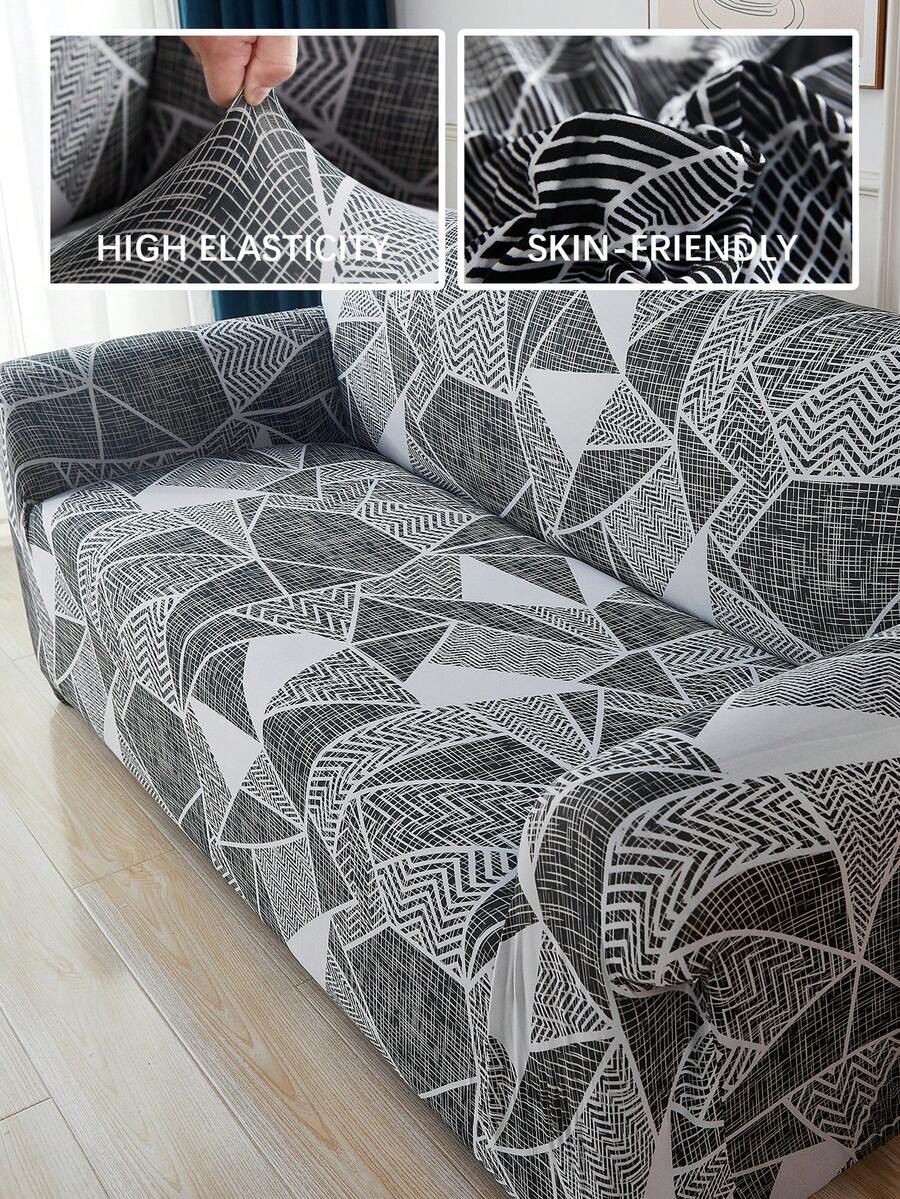 1pc Geometric Pattern Stretch Full Cover Sofa Slipcover, Modern Style ...