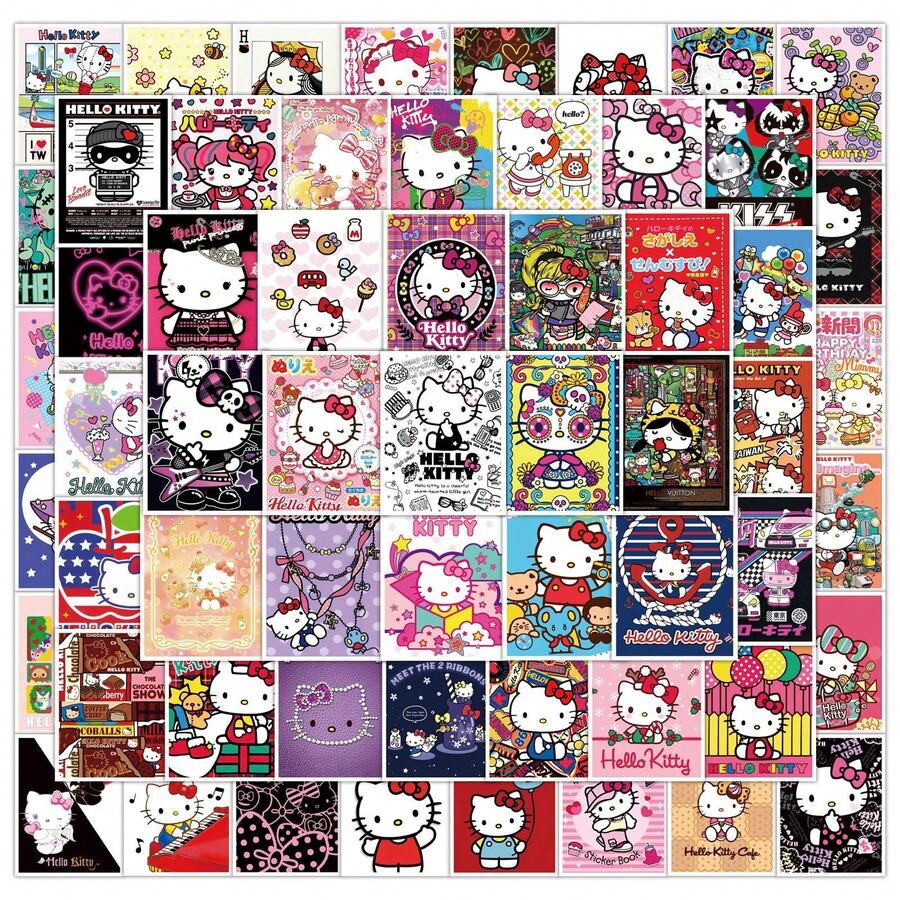 60pcs Cute Hello Kitty & Sanrio Characters Poster Stickers, Cartoon ...