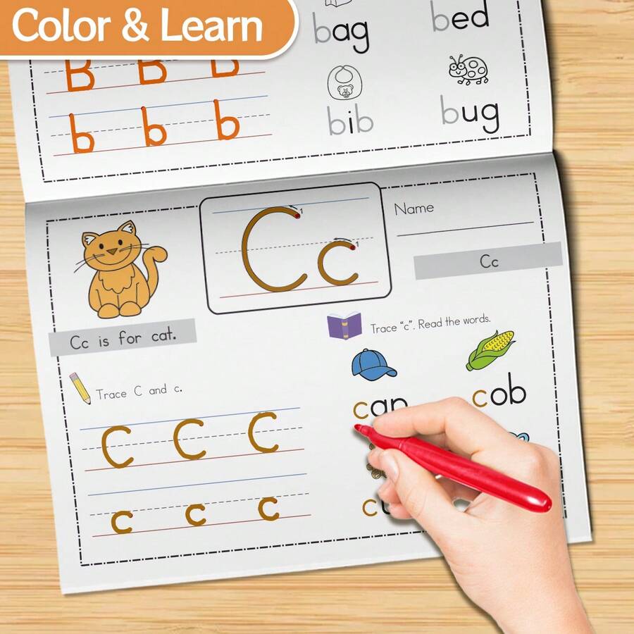 Cuaderno de aprendizaje del alfabeto con imágenes y palabras para niños ...