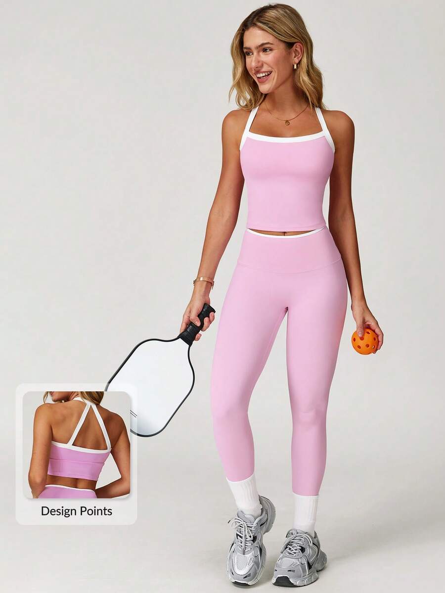 MASKERT 2pcs Women's Sports Set, Vest & Leggings, Fitness Yoga Workout ...