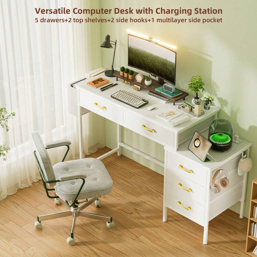 Computer Desk With Five-Drawer Storage Cabinet, Desk Set, Entryway ...
