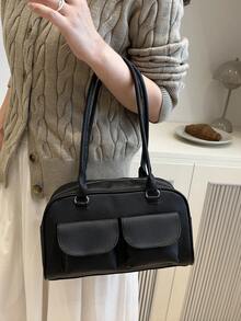 1 Minimalist Retro Zippered Open Shoulder Bag Pocket Decoration Double ...