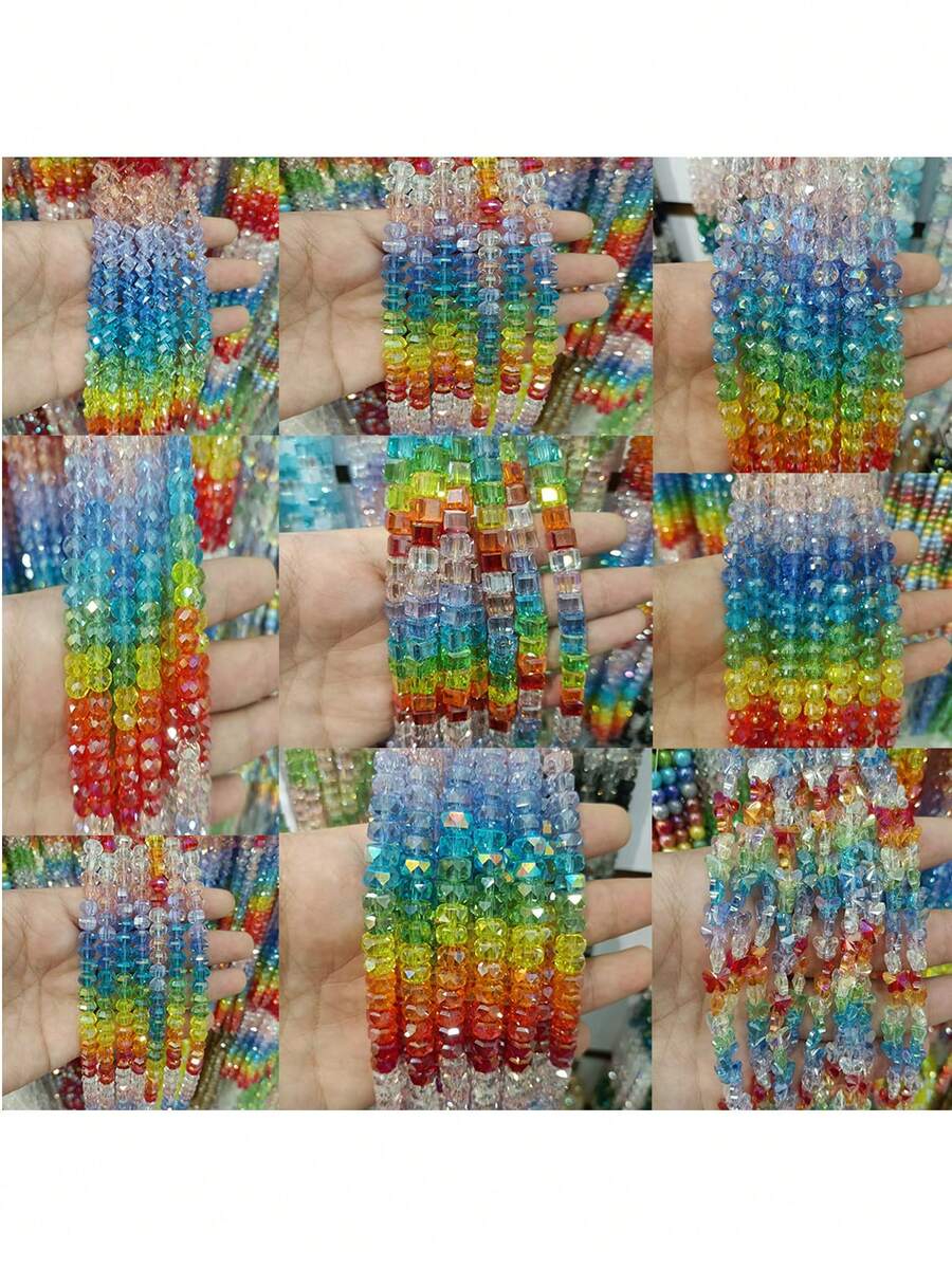 Sparkling Rainbow Cut Crystal Loose Beads, Flower Ball & Wheel Beads ...