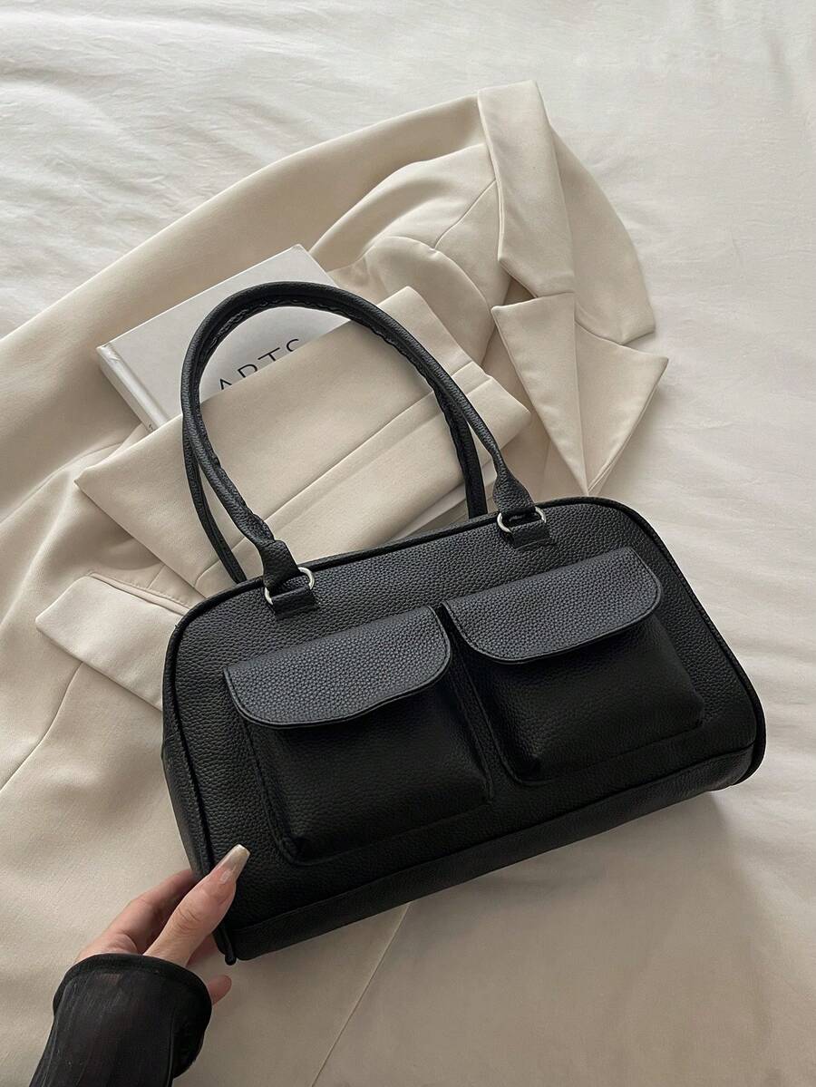 1 Minimalist Retro Zippered Open Shoulder Bag Pocket Decoration Double ...