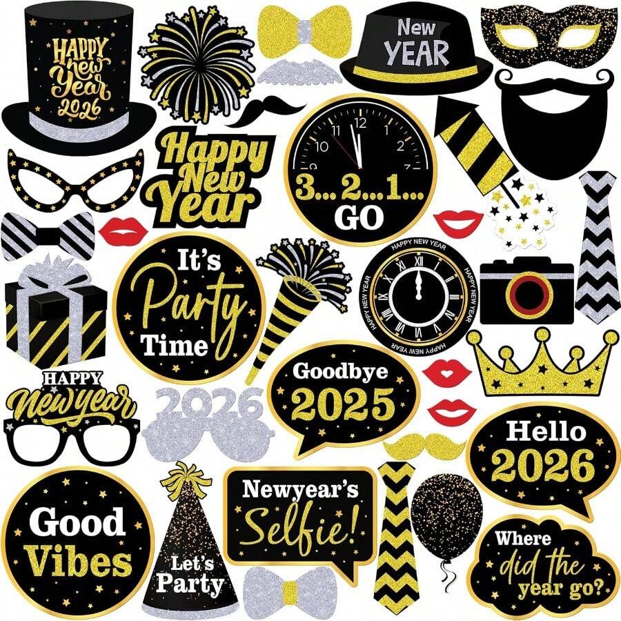 New Years Photo Booth Props 2026 - Pack Of 36 New Years Eve Photo Booth ...