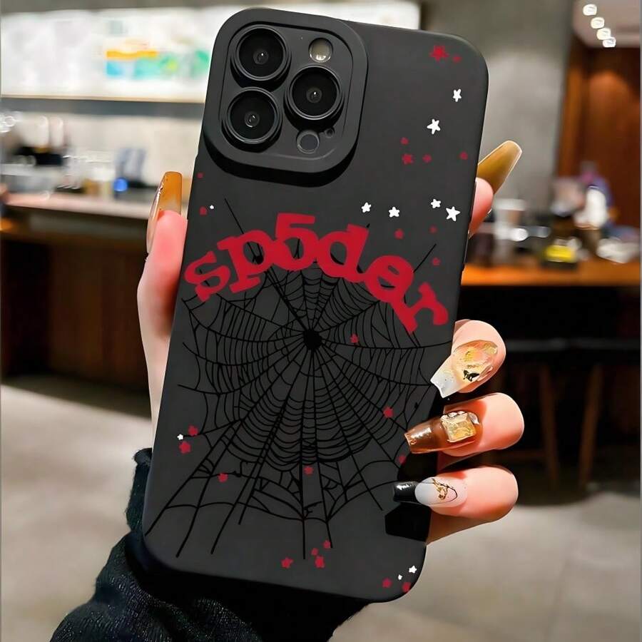 A Simple And Stylish Black Phone Case With Letters And Spider Web ...