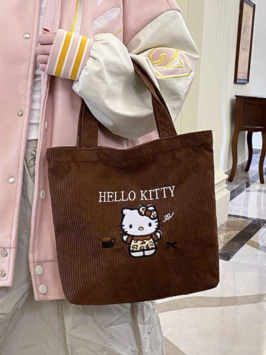1 Stück Hello Kitty bestickter Shopper, süße großräumige multifunktionale Kordhenkeltasche, Mama ...