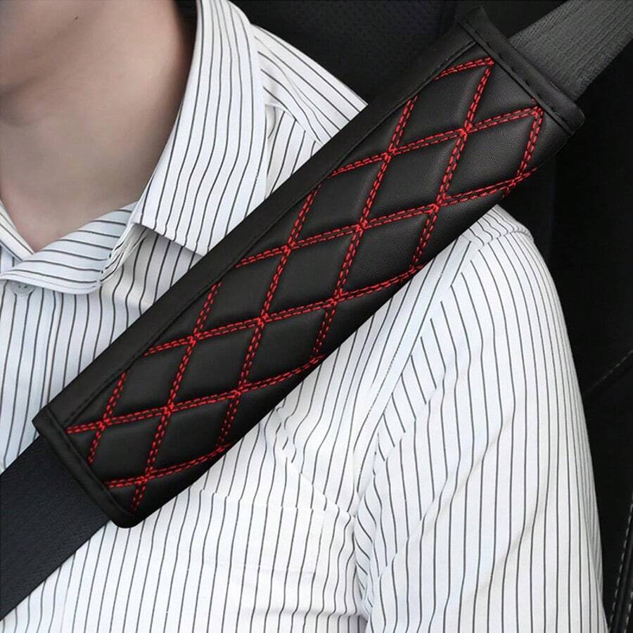 1pc Leather Car Seat Belt Pad Cover, Fits All Car Seat Belts And ...