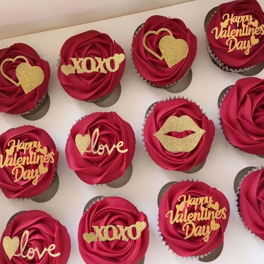 Toppers de Cupcake Feliz Dia dos Namorados, Coração de Cupido Brilhante ...
