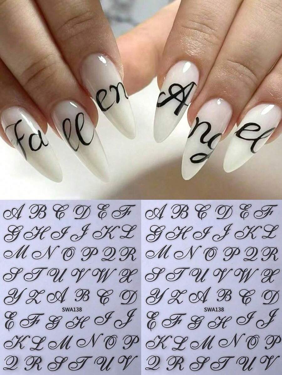 3D schwarze Gothic Buchstaben Nagel Aufkleber 2 Stück, romantisches ...