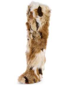 Women'S Faux Fur Knee High Boots Pointed Toe Thin Heel Parties Dress ...