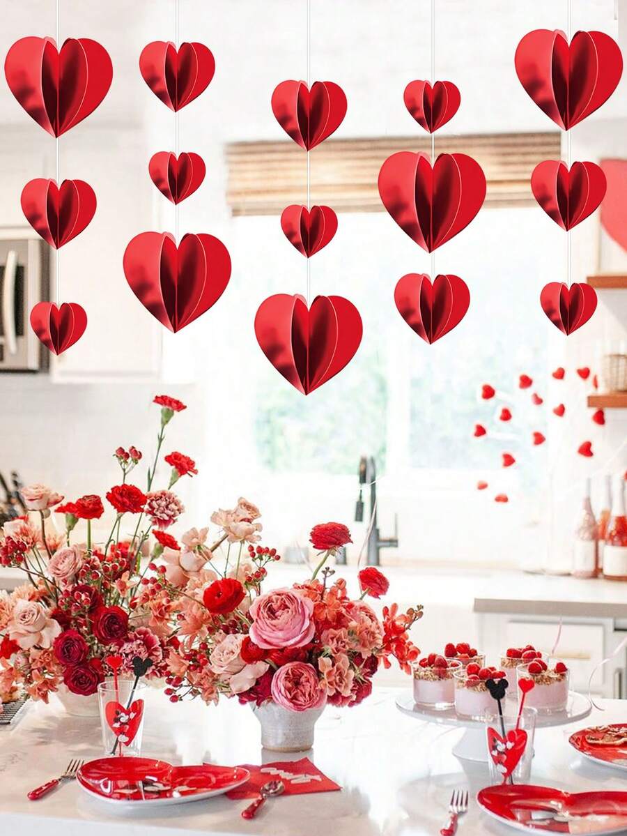 Valentines 3D Heart Garland Banners Hanging Paper Heart Streamers ...