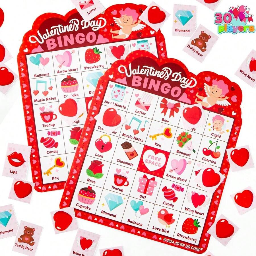 30 Players Valentines Day Bingo Cards (5x5) For Kids School Classroom ...