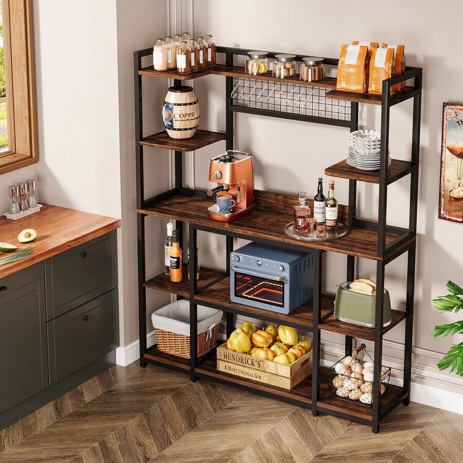 LITTLE TREE 5-Tier Kitchen Bakers Rack, Microwave Stand With Metal ...