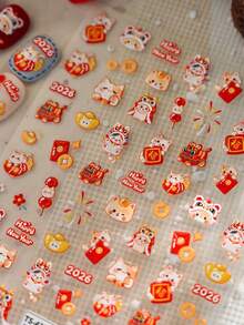 1 Stück Chinesisches Neujahrsfest süße Glückskatze geprägte Cartoon ...