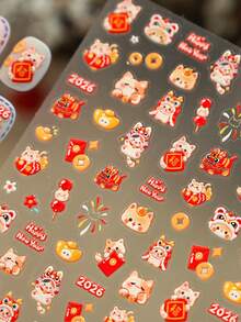 1pc Chinese New Year Cute Fortune Cat Embossed Cartoon Meow Cozy Lion ...