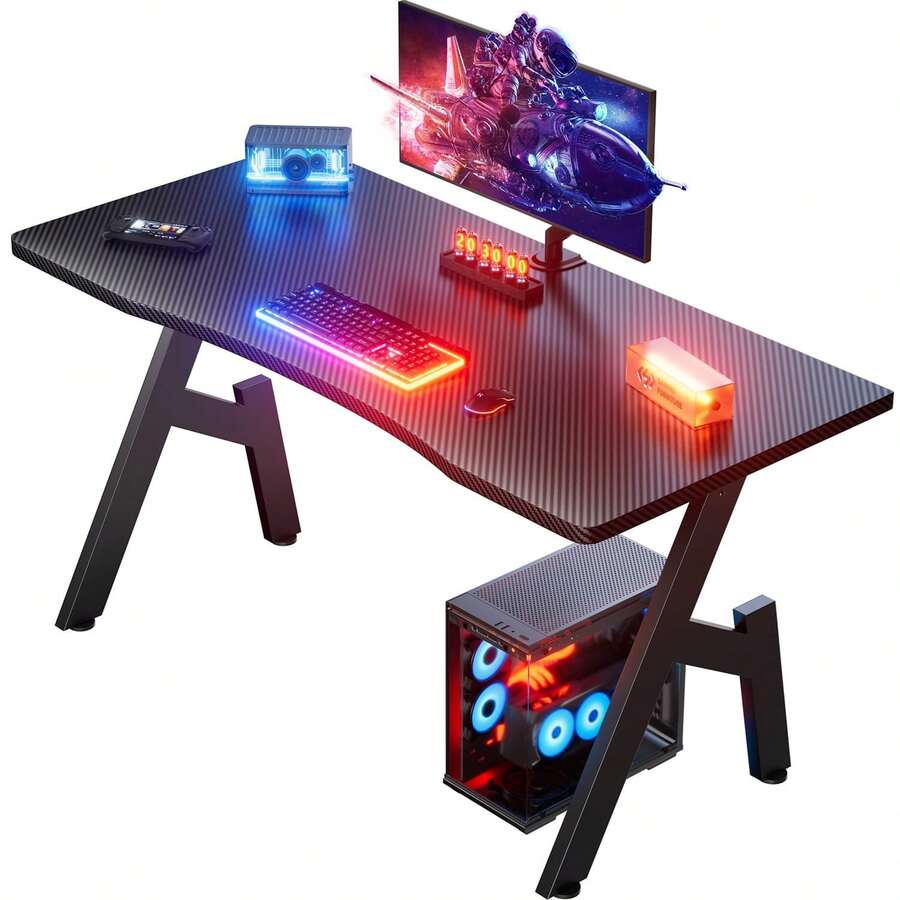DLONGONE Gaming Desk With Carbon Fibre Surface- A Shaped 80/100cm Gamer ...