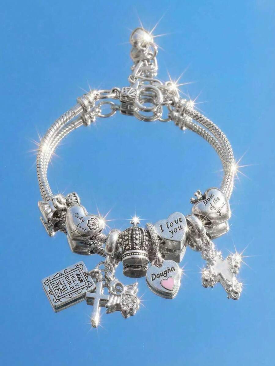 1 Bracelet, 1 Retro Street Fashion Cross Bracelet, 1 Cross And Heart ...
