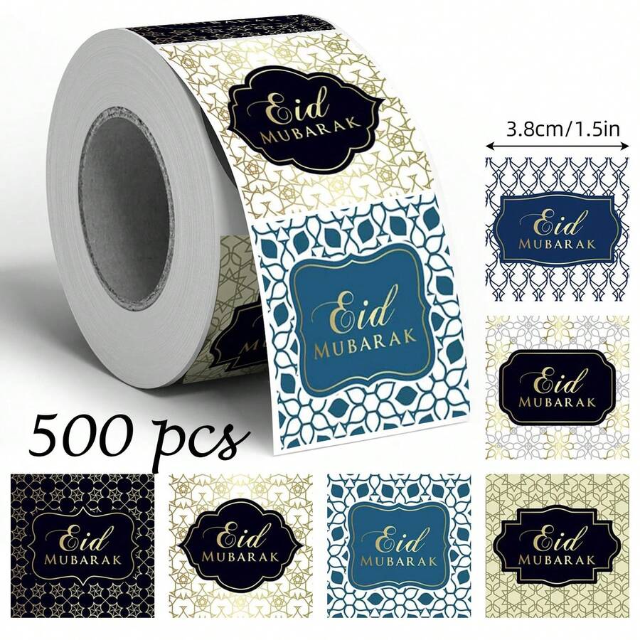 500pcs/Roll Ramadan Doodle Stickers, Large 1.5 Inch Square, 6 Patterns ...