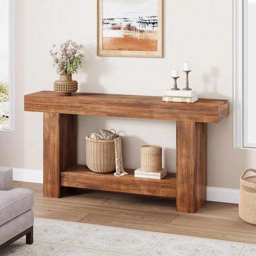 63 Inches Long Console Table For Entryway, Wood Farmhouse Console Table ...