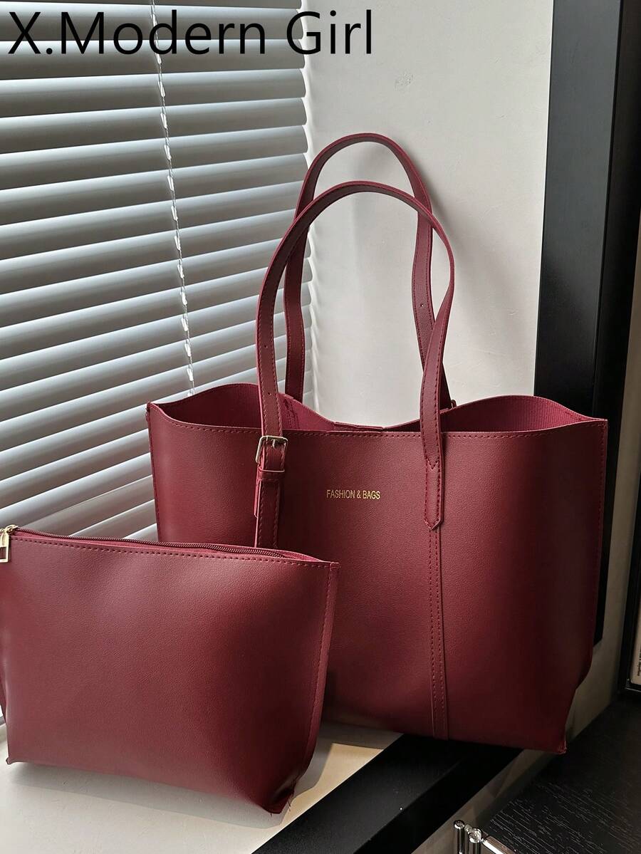 Black Large Capacity Tote Bag For Women, Minimalist PU Leather Shoulder ...