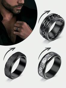CIZME 3pcs Black Fidget Ring Anxiety Ring Anti-Stress Rotating Cool ...
