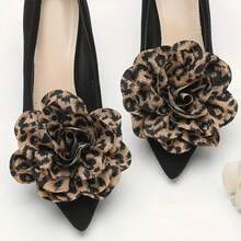 2pcs Leopard Floral Print Shoe Clips, Detachable Polyester Shoe Clips ...