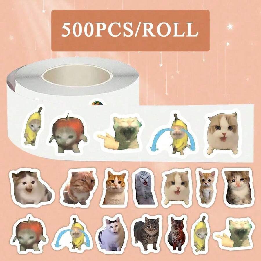 500PCS/Roll Cartoon Funny Cat Meme Stickers Cute Decoration Decals ...