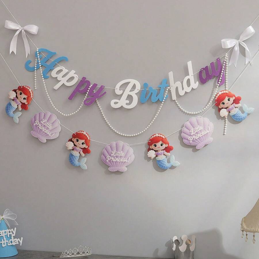 Mermaid Birthday Party Decorations Pull Flag, Ocean Pearl Shell ...