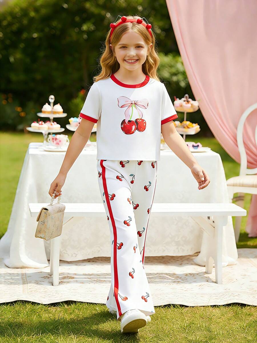 Young Girl' Round Neck Contrast Color Short Sleeve T-Shirt Top With ...