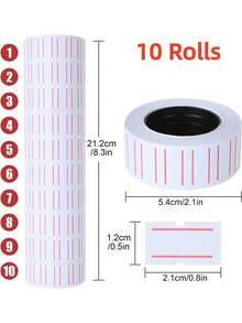 1/10 Rolls White With Red Line Adhesive Pricemarker Label Stickers ...