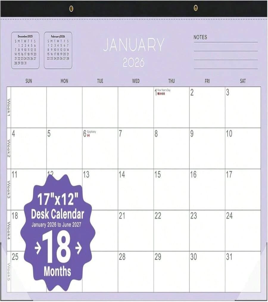 2026 Calendar Wall_Desk Calendar 2026-2027,17x12 Inch,Durable Plastic ...