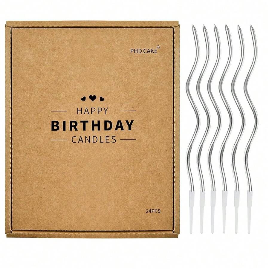 PHD CAKE 24-Count Silver Spiral Long Thin Birthday Candles, Cake ...