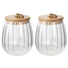 Set Of 2 Round Glass Storage Jars With Bamboo Lids 750ml, Airtight Food ...