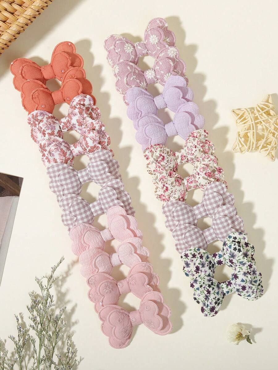 10pcs/Set Colorful Fresh Floral Print Grid Bow Hair Clips, Fashion Hair ...