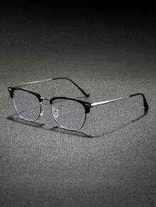 1 Pair Men's Metal Half-Frame Square Casual Lightweight Transparent ...