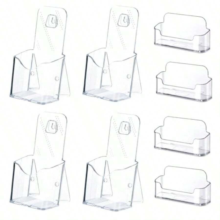 4Pcs Acrylic Brochure Holder With 4 Business Card Holder Office ...